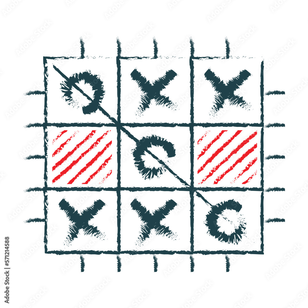 Tic tac toe game template design in brush style. Hand drawn tik tak toe ...