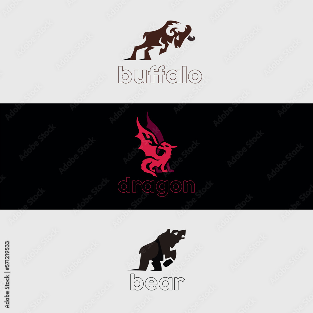 buffalo dragon bear logo design head zoo mascot strength symbol modern ...