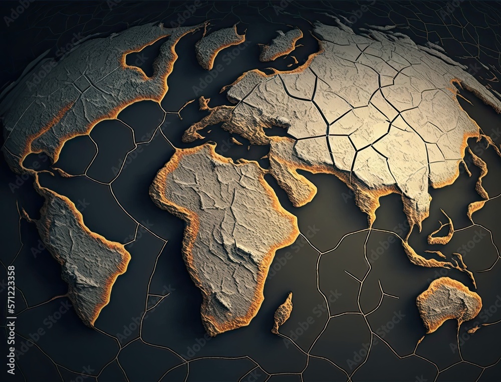 Earth planet global map earthquake cracked on many segments, seismic ...