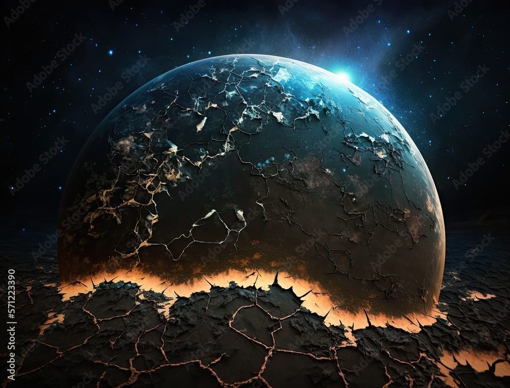 Cracked Earth planet in space after powerful earthquakes on planet ...