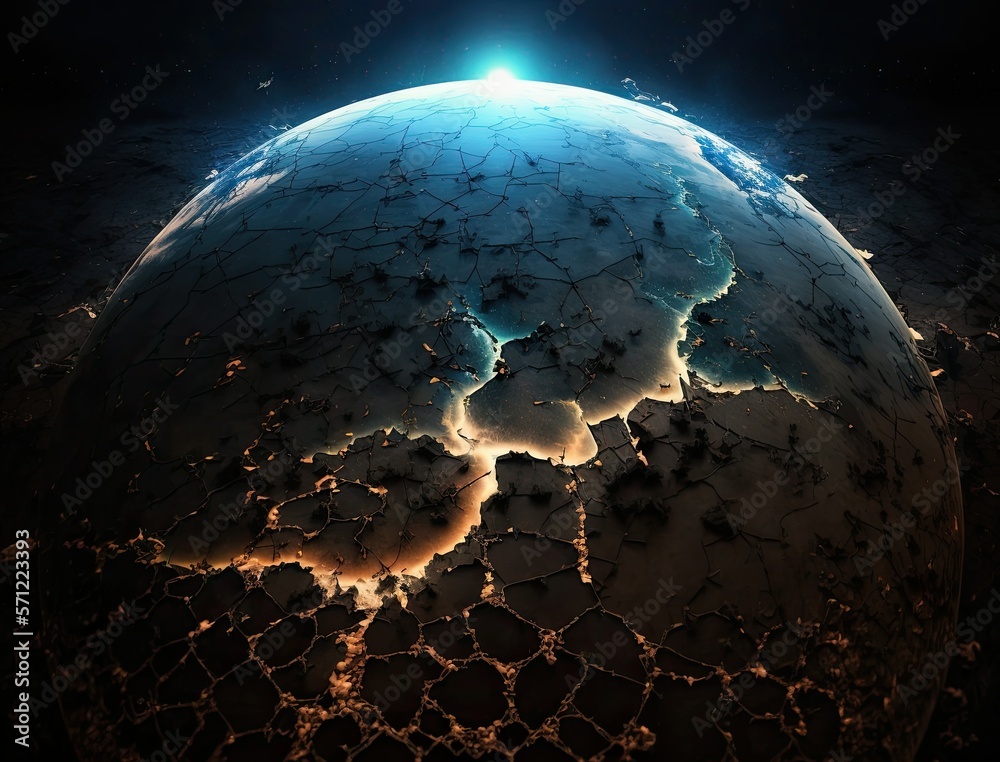 Cracked Earth planet in space after powerful earthquakes on planet ...