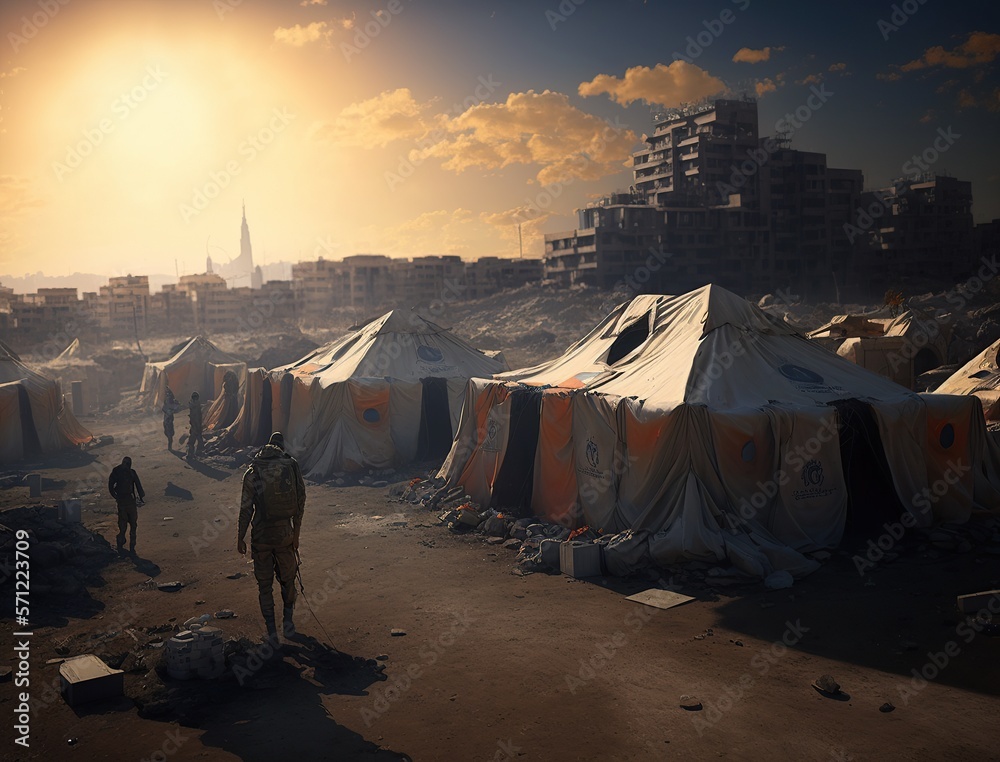 Refugee camp for homeless people after natural disasters or war ...