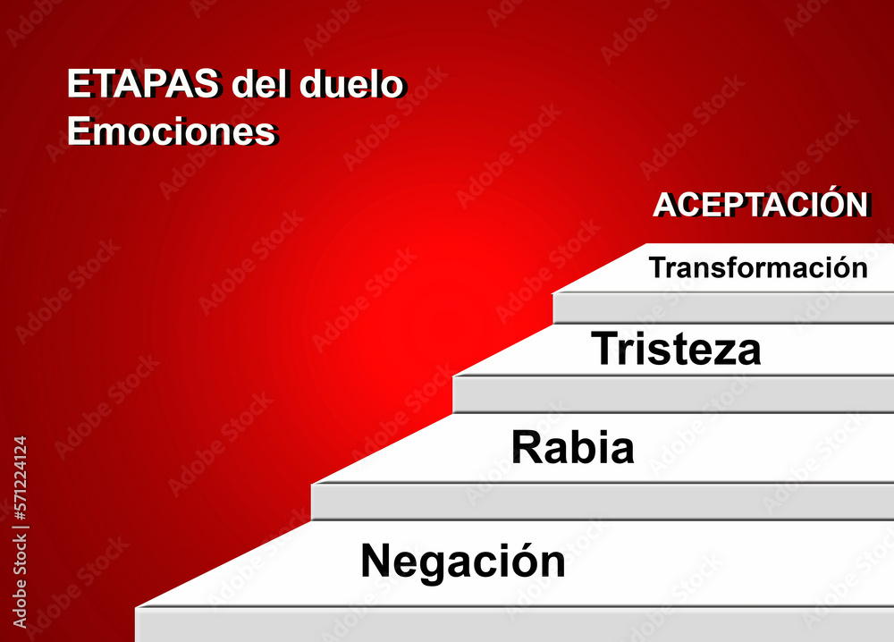 Etapas del duelo. Infografía. ilustração do Stock | Adobe Stock