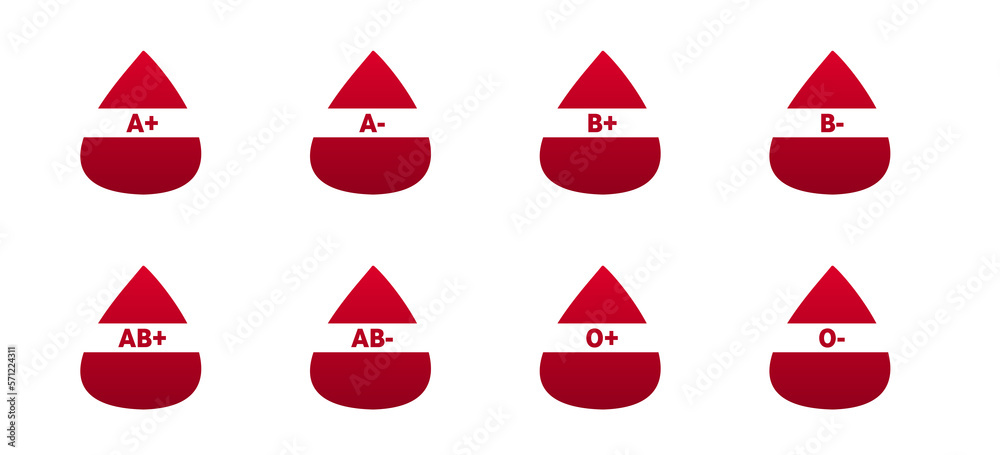 Red blood group icons set on transparent background. Human blood groups ...