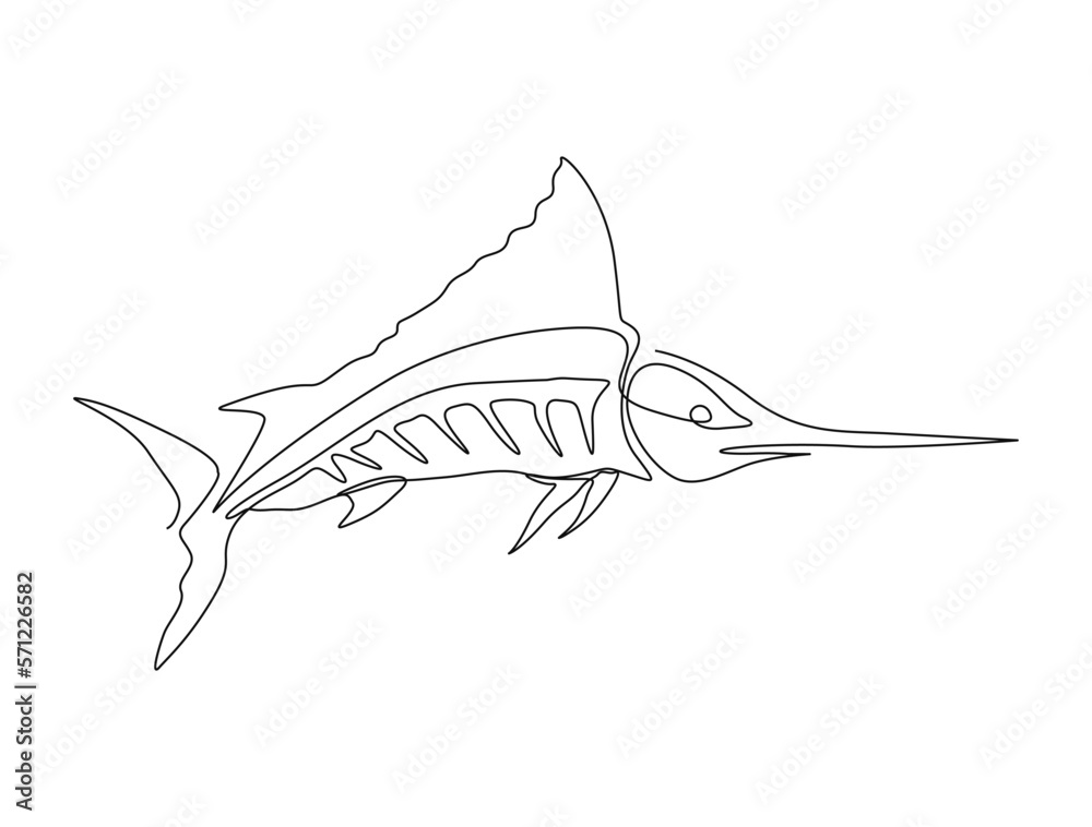 Continuous one line drawing of marlin fish. Simple illustration of ...