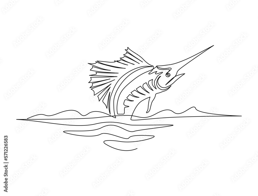 Continuous one line drawing of marlin fish. Simple illustration of ...