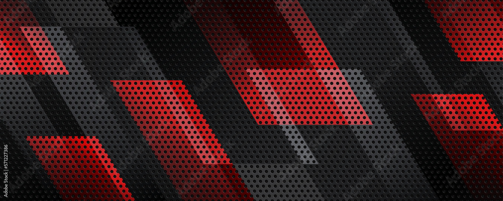 3D red black techno abstract background overlap layer on dark space ...