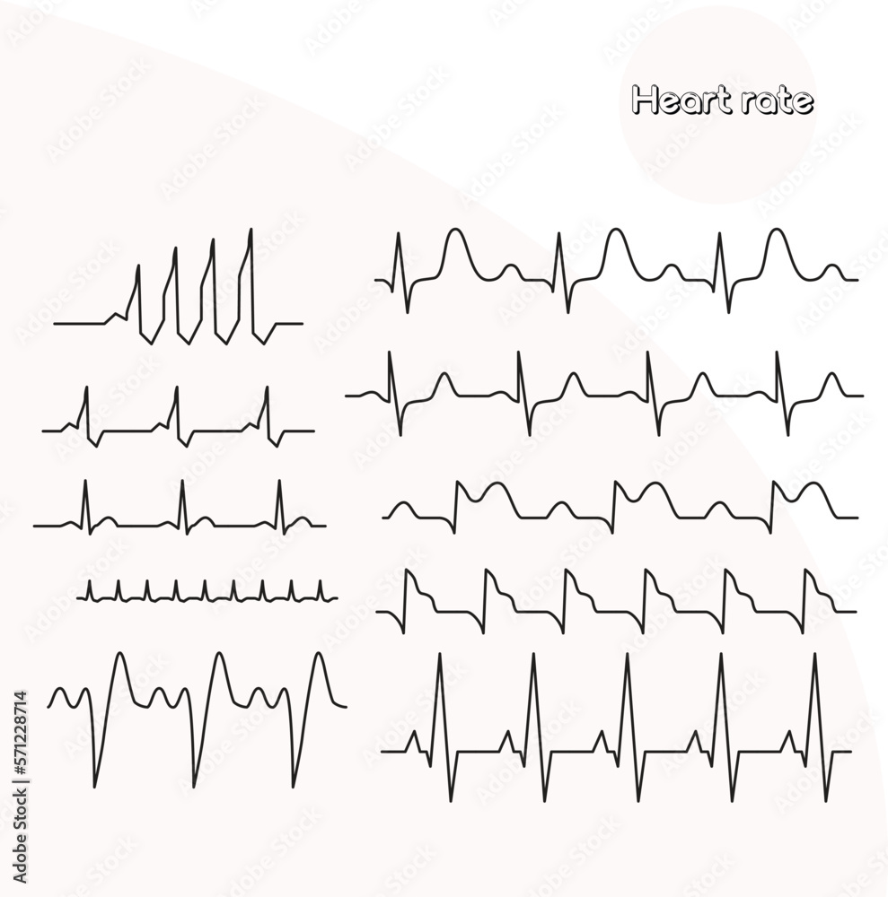 Stockvektorbilden heart rate or heart rhythm vector icon set, analysis ...