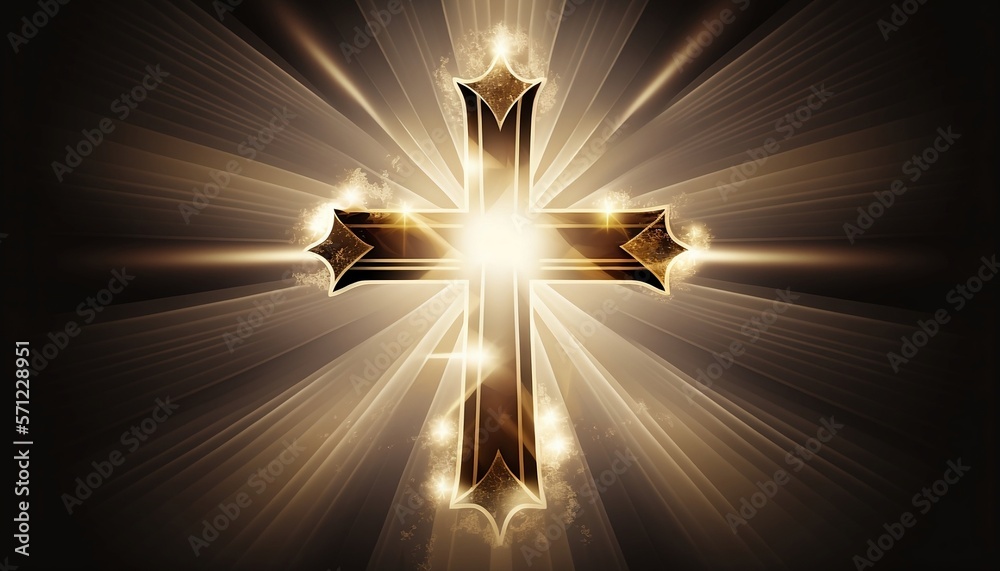 Religious cross in abstract wallpaper with shining gold sparkles and ...