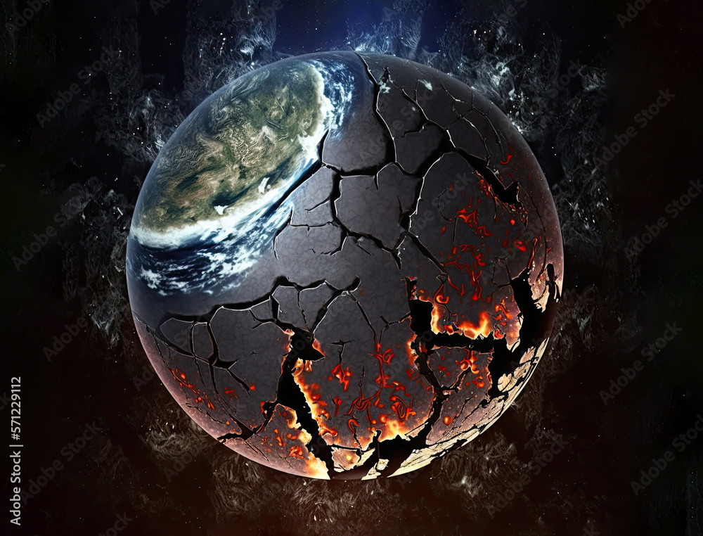 Ilustrace „Cracked Earth planet in space after powerful earthquakes on ...