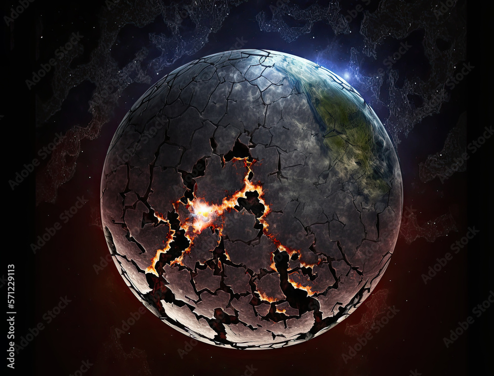 Cracked Earth planet in space after powerful earthquakes on planet ...
