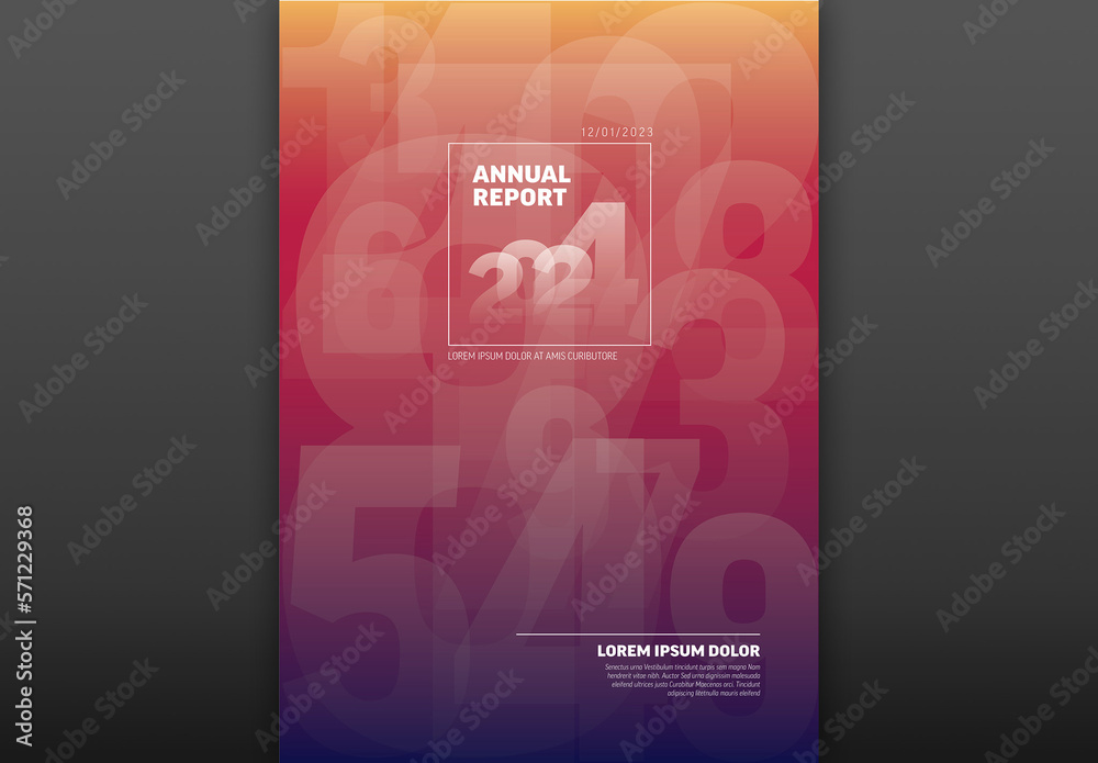 Violet annual report front cover page template with big numbers - red ...
