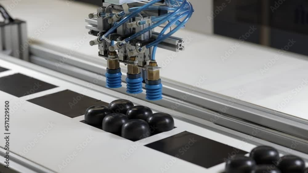 Vacuum Suction Pick and Place Robotic Arm Small Parts at Conveyor Stock ...