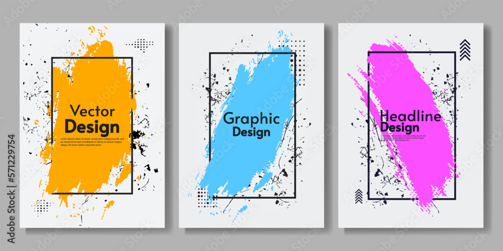 Set of art paint posters with white backdrop. Design for poster, cover ...