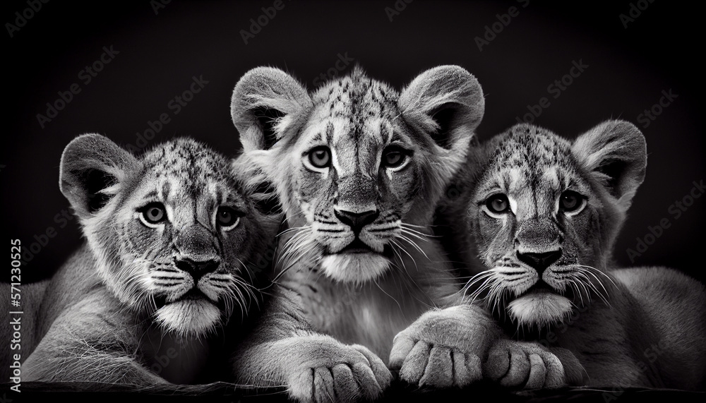 Elegantes Löwenfamilie Bild Schwarz Weiß Bild