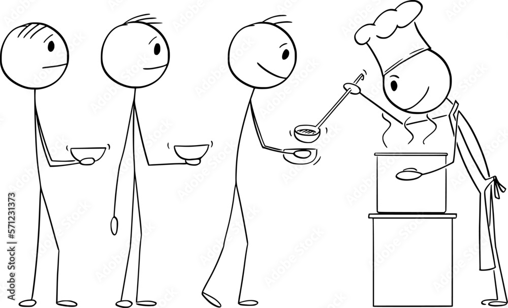 Poor People Waiting in Line For Food Donation, Vector Cartoon Stick ...