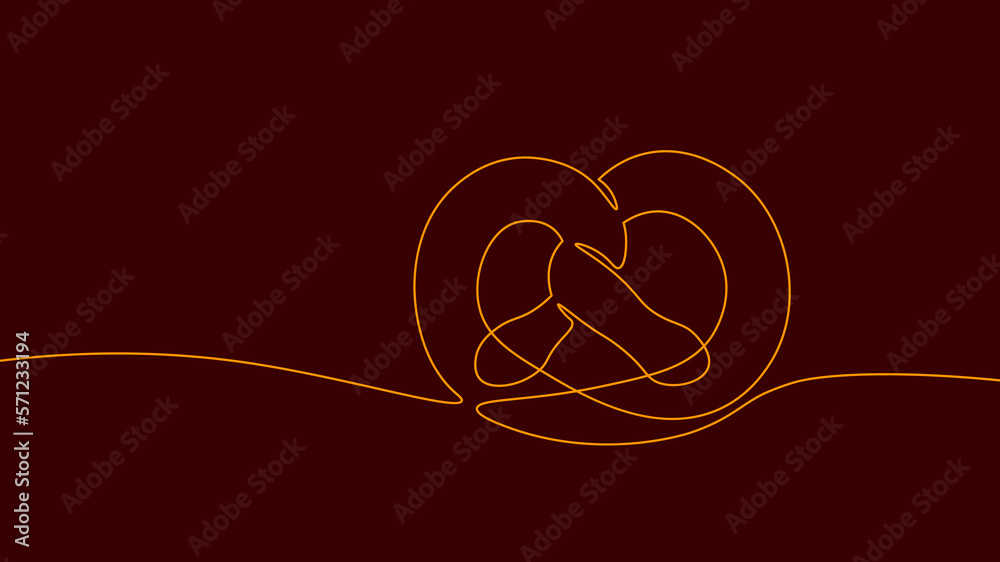 One line continuous pretzel bakery symbol concept. Silhouette bread ...