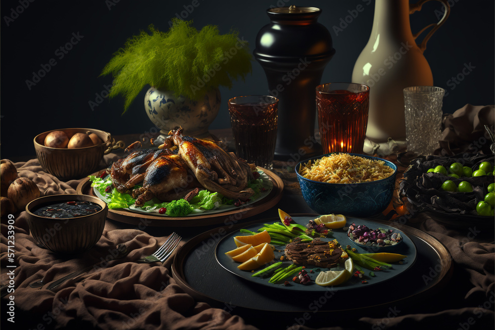 food menu dishes, creative ai Stock Illustration | Adobe Stock