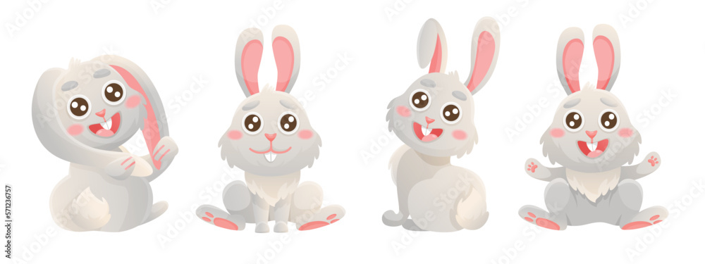 Cartoon set of cute bunnies. Banner with vector illustrations. Vector ...