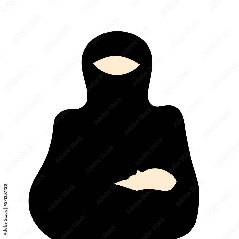 Silhouette of arabic woman in a burqa with baby in the hands on white ...
