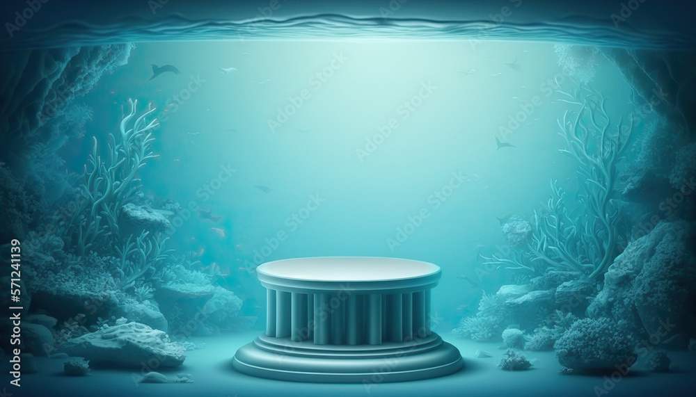 Abstract minimal podium product display, underwater scene. AI ...