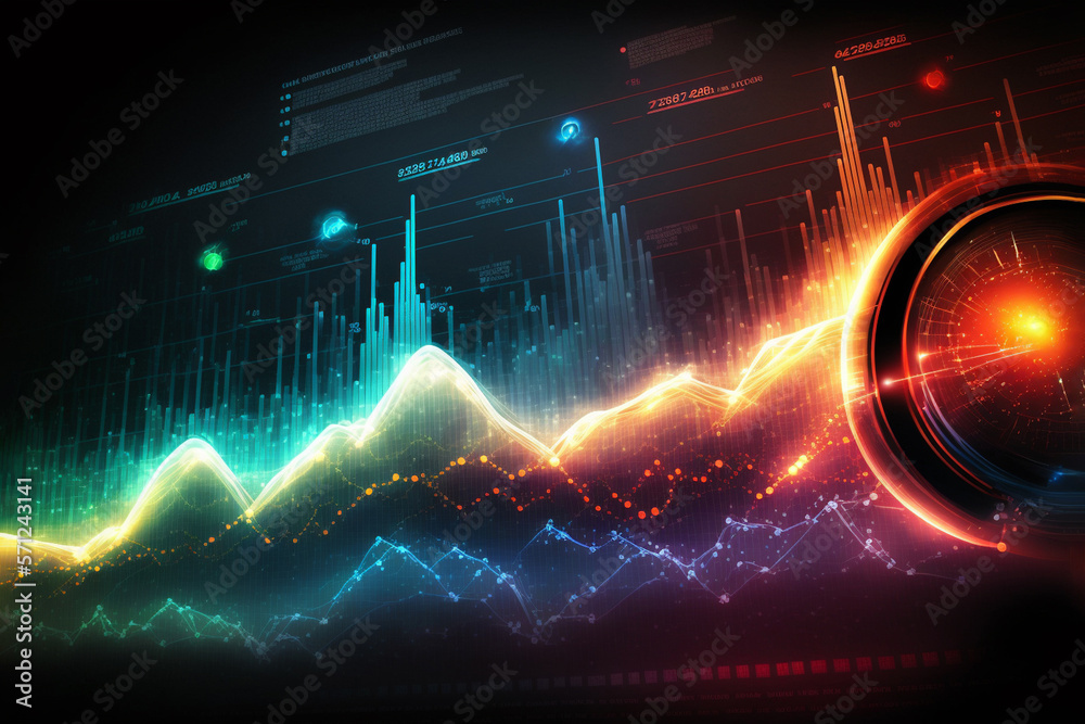 Stock market data analyst background with graphs, numbers, charts ...