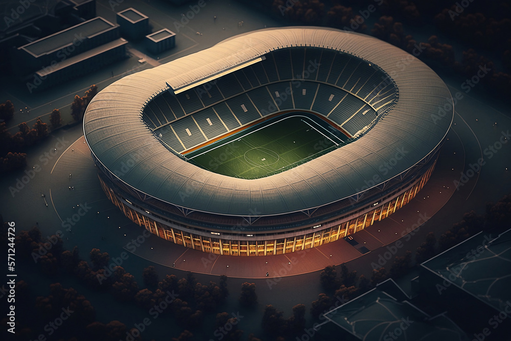 Football stadium with dramatic sky. Stadium design. Green grasses ...