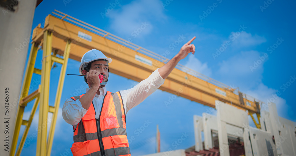 Professional Asian male civil engineer or architect wear safety helmet ...