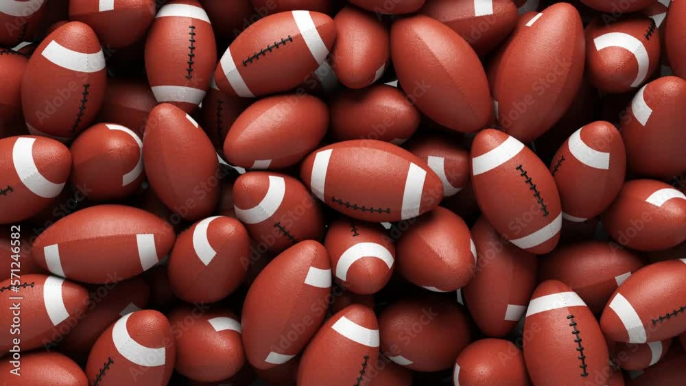Rugby balls are falling from above and fill the entire screen. Stock ...