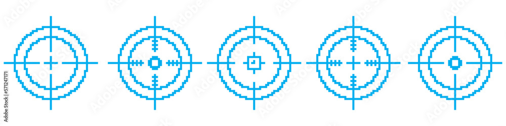 Sniper aim pointer. Mark cursor, crosshairs collection. 8 bit sprite ...