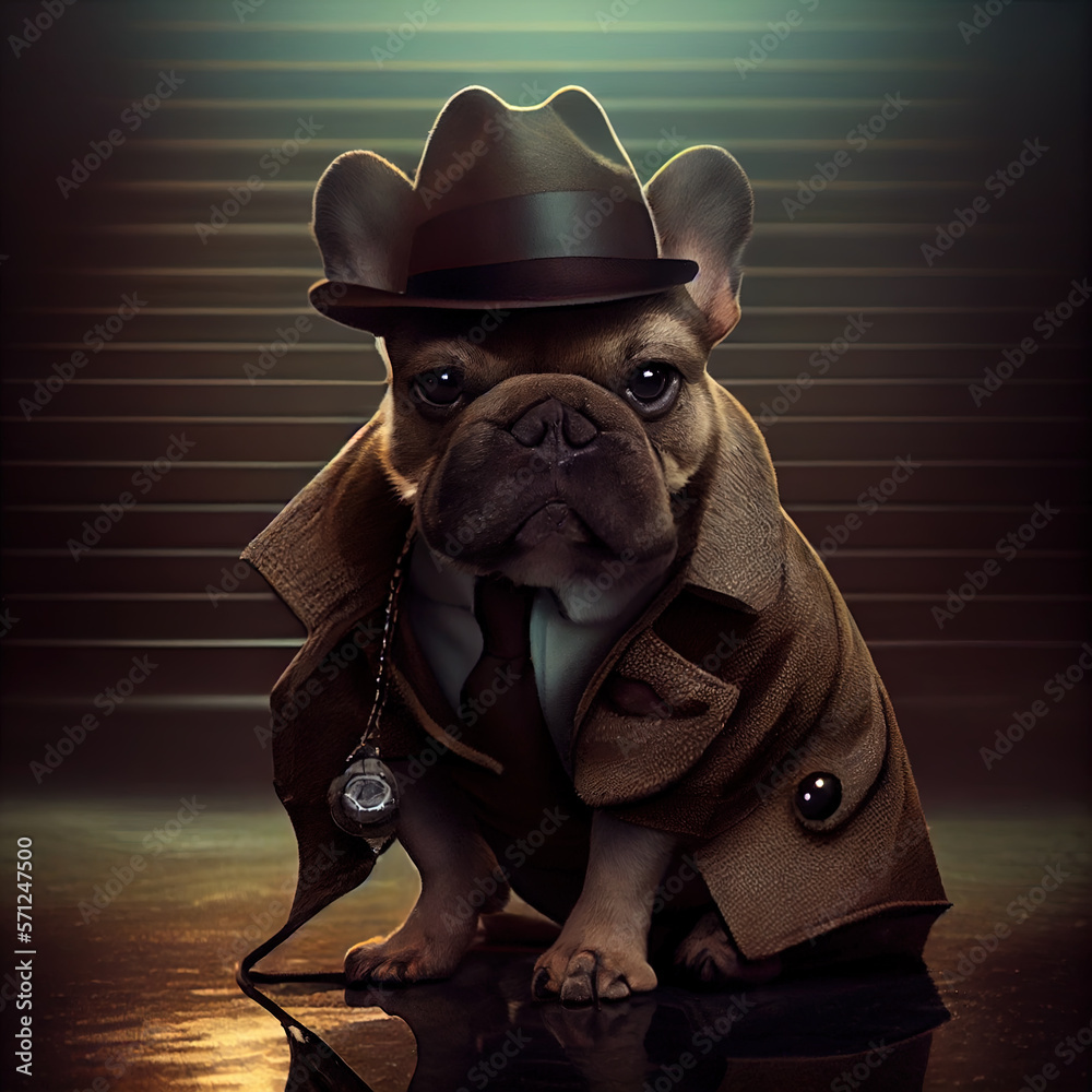 adorable ai generated French bulldog, dressed as a classic 1940's ...