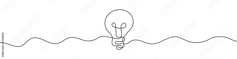 Continuous linear drawing of light bulb icon. One line drawing ...
