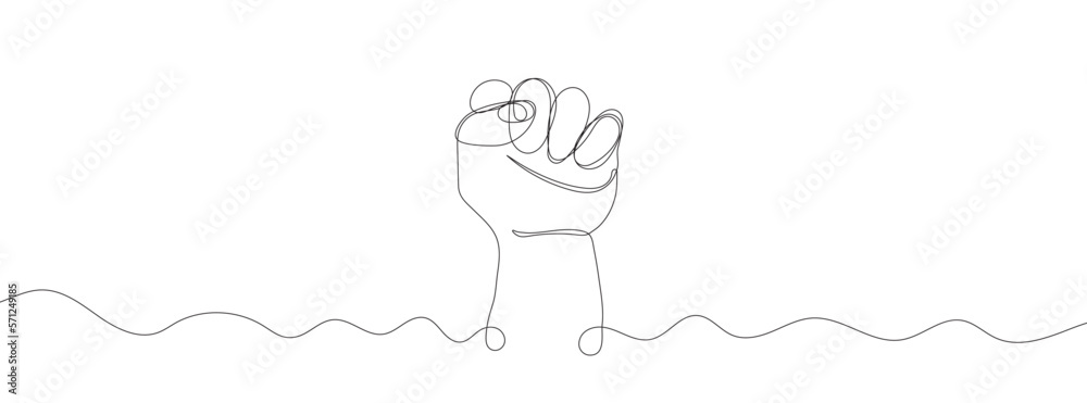 Continuous line drawing of hand with fist. One line drawing background ...