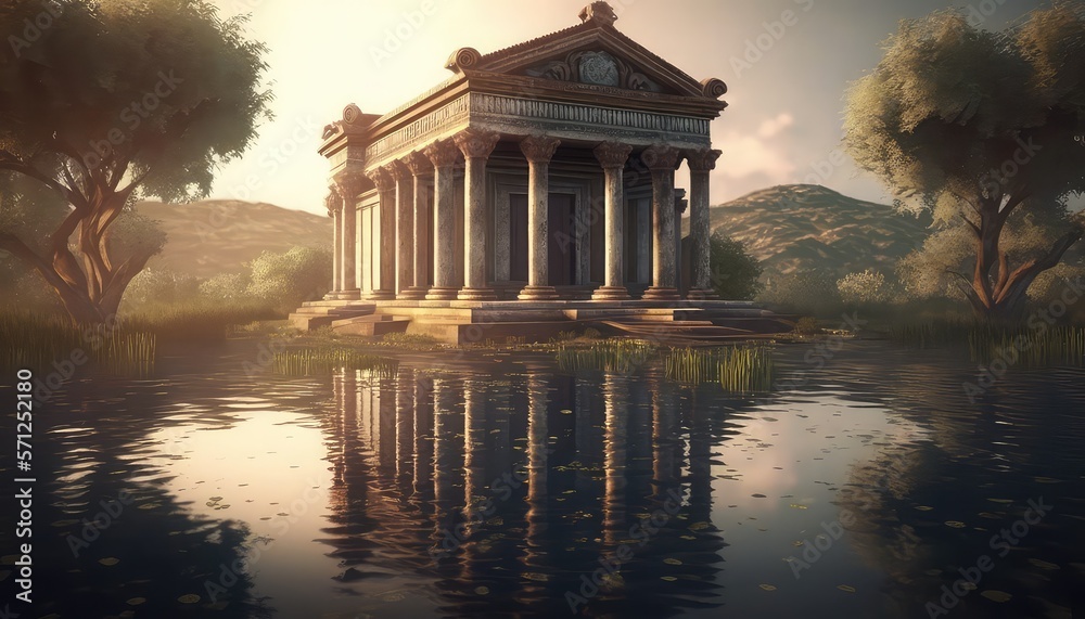 Greek or Roman temple building, ancient architecture with columns and ...