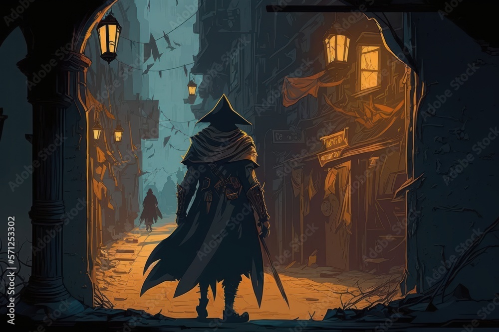 thief on criminal quarter of thieves and murderers in a medieval ...