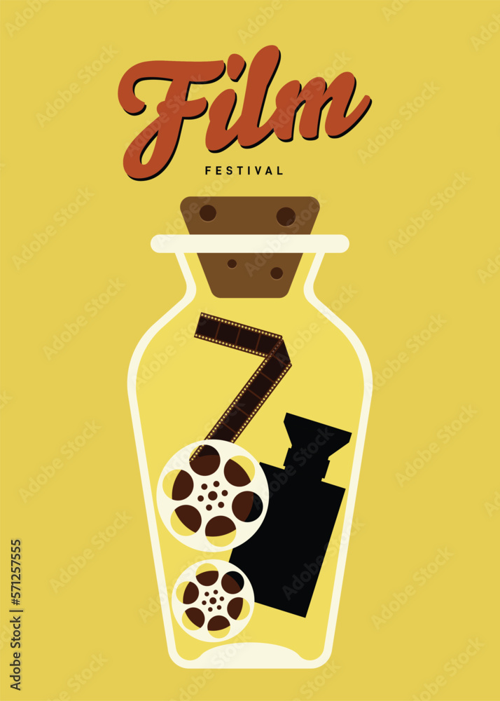 Movie poster design template background with vintage film camera Stock ...