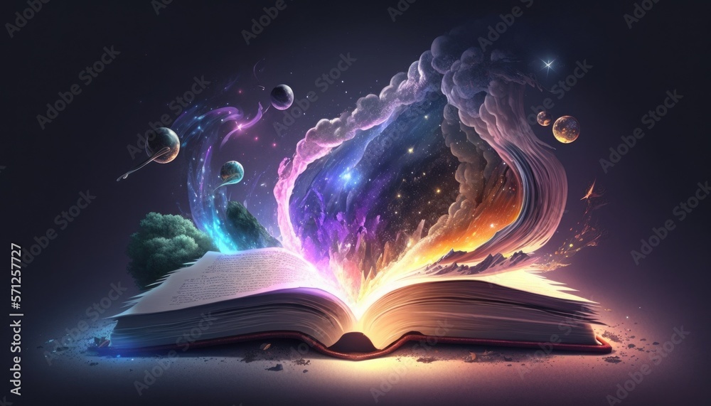 Open book with galaxy milky way stars other dimension cloud space Made ...