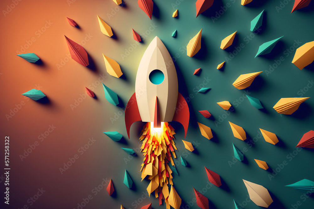 Paper cut rocket in space background illustration, made with Generative ...