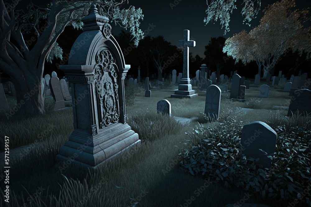 Moonlit graveyards: An old, abandoned cemetery, with headstones ...