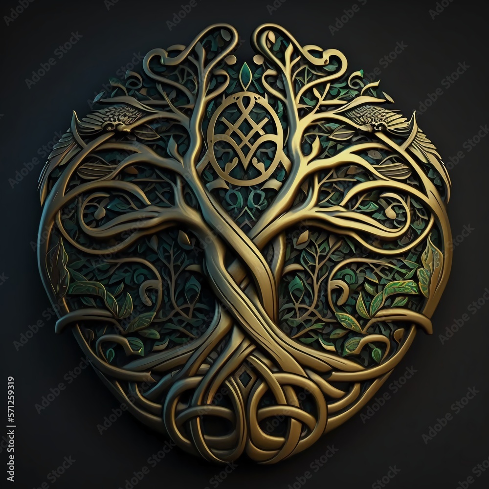 The tree of Life isolated. Celtic ornament in a circle. Round vintage ...