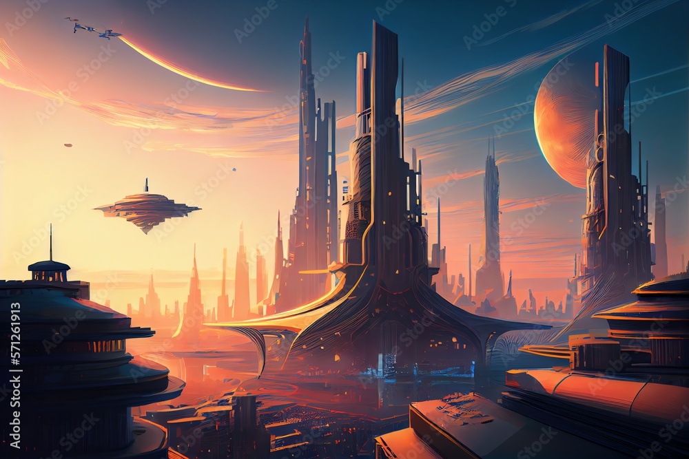 A majestic painting of a city in the metaverse, showcasing the ...