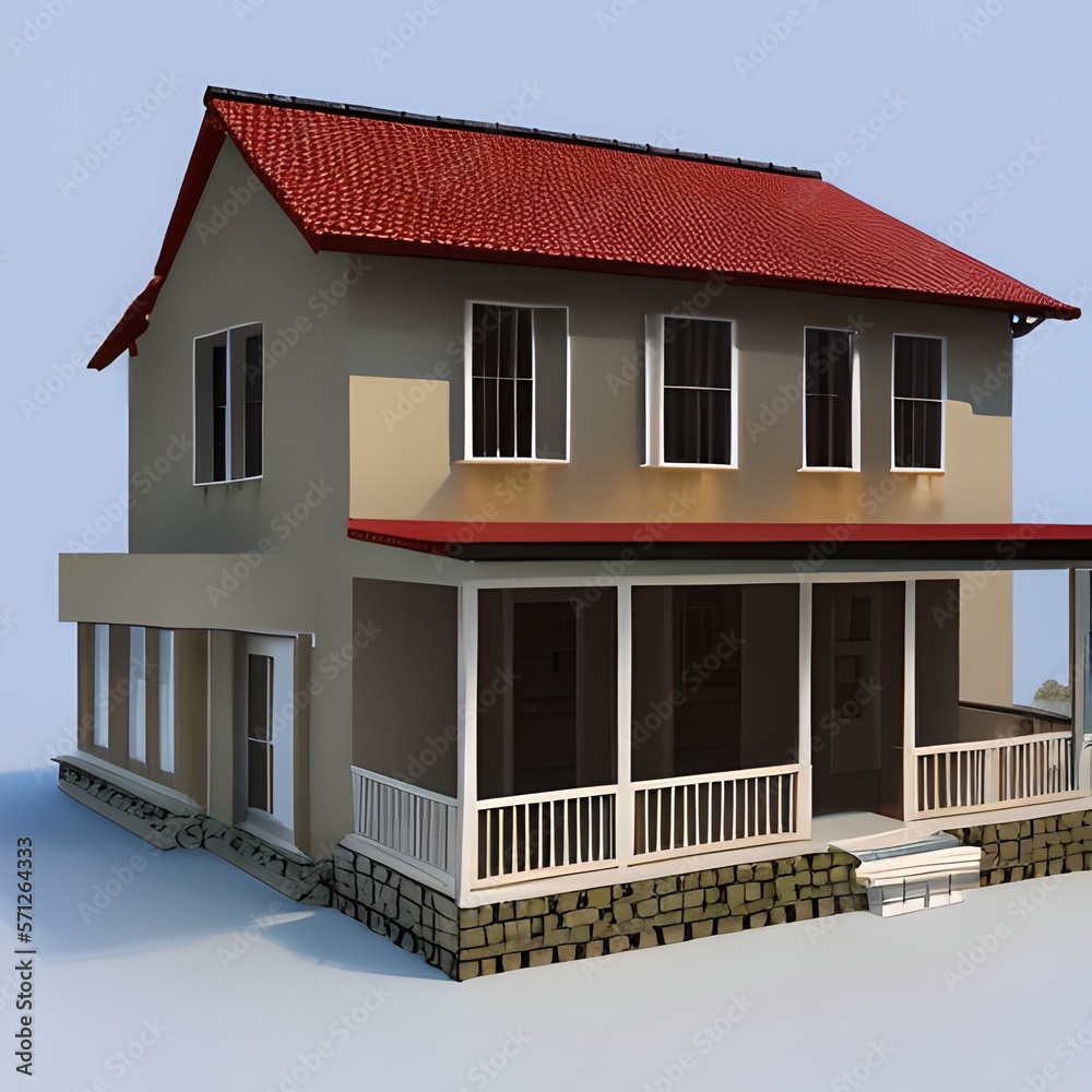 3D model of the family house, detached house, comfortable living ai ...