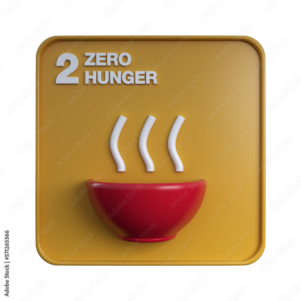 3D render of Sustainable Development Goals icon 2 Zero Hunger. SDG ...