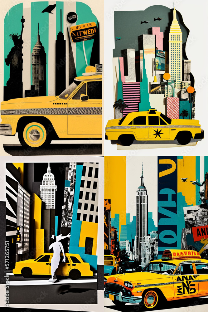 New York City Art Collage, Manhattan Art Collage, Trendy poster, AI ...