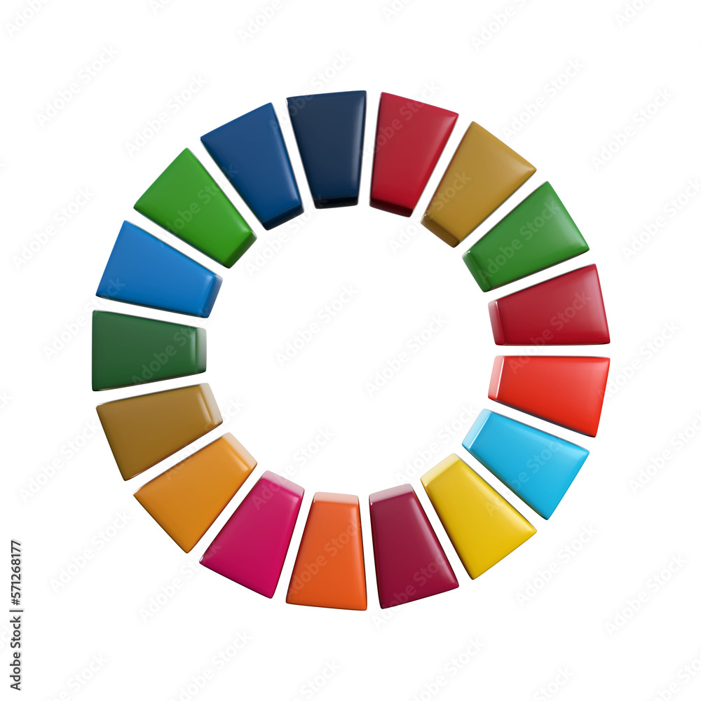 3D render of Sustainable Development Goals color wheel. SDG Stock ...