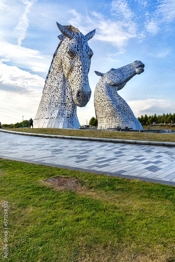 FALKIRK, SCOTLAND 2022, August 13: The Kelpies is a 30 metre high horse ...