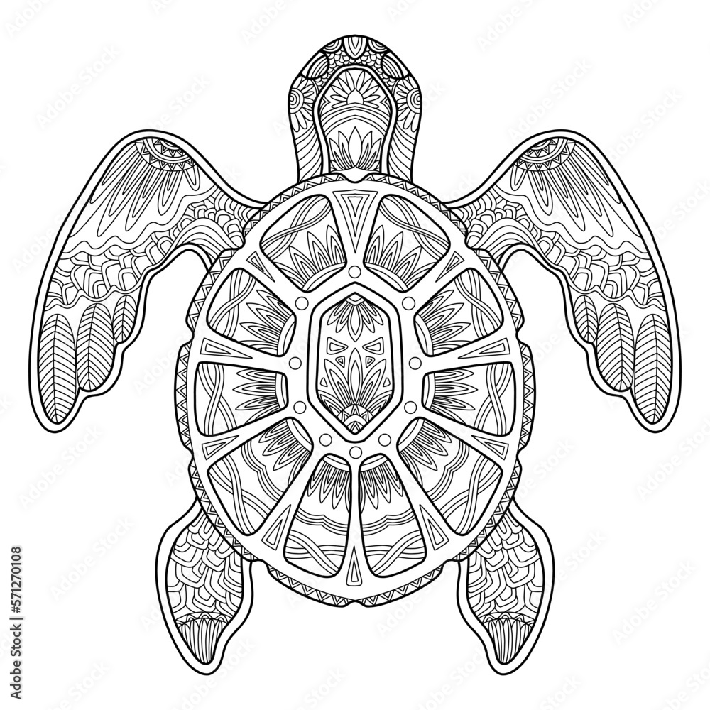 Sea turtle adult antistress coloring page vector illustration Stock ...