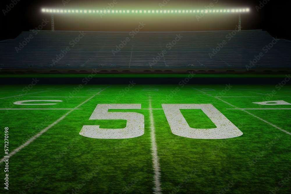 green field in an American football stadium. ready for a game in the ...