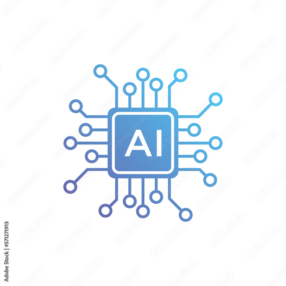 AI chip cpu icon design in gradient blue color, AI processor icon logo ...