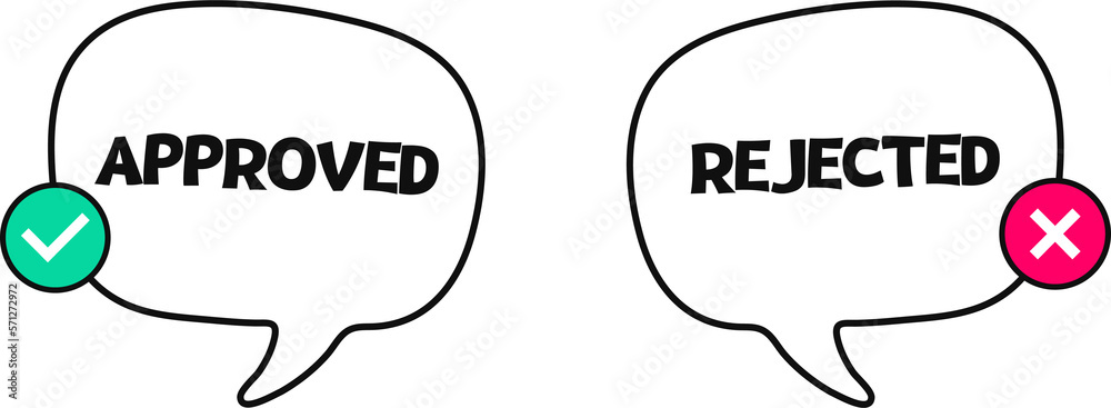 Approved and rejected bubble icon. Check or cross mark sign. Flat ...